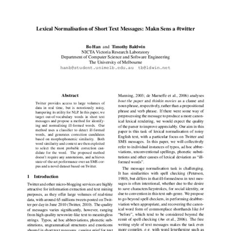 Lexical Normalisation Of Short Text Messages Makn Sens A Twitter Acl Anthology