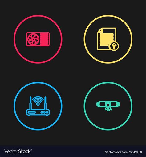 Set Line Router And Wi Fi Diploma Rolled Scroll Vector Image