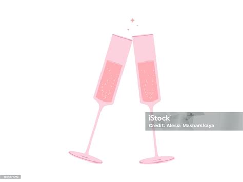 샴페인 또는 와인이 담긴 잔 건배 흰색 배경에 인사말 카드 디자인에 대 한 평면 벡터 일러스트 축배에 대한 스톡 벡터 아트 및