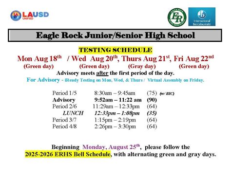 Bell Schedule About Us Eagle Rock High School