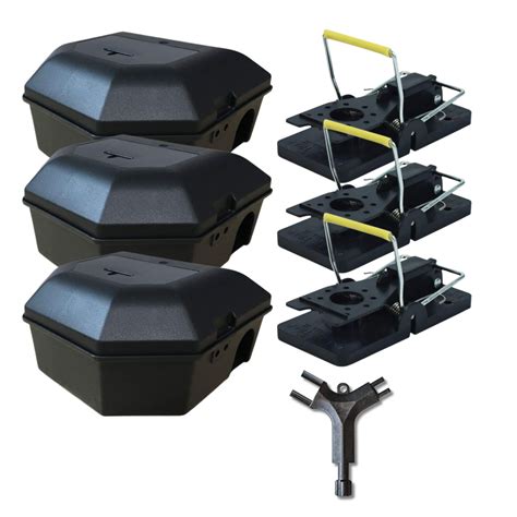3 X Mouse Snap Traps And Lockable Bait Station Boxes Kit Pestbuddy