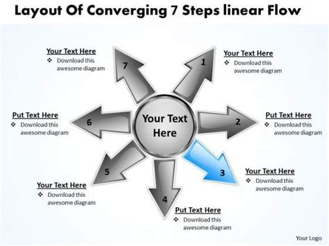 Layout Of Converging 7 Steps Linear Flow Arrows Chart Software PowerPoint Templates