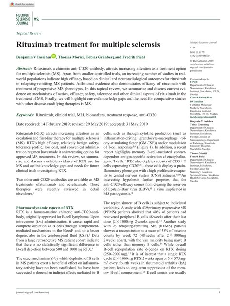 Pdf Rituximab Treatment For Multiple Sclerosis