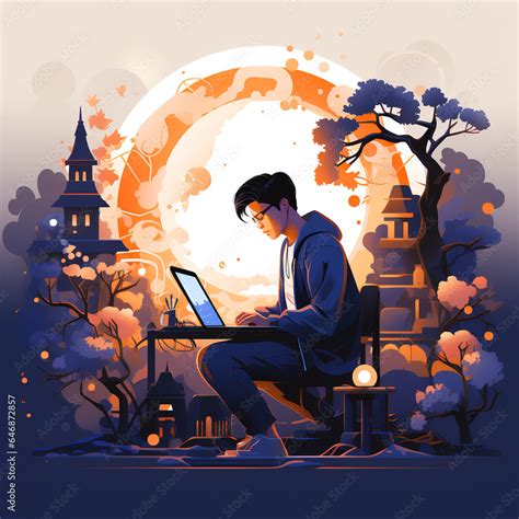 in a beautifully crafted korean inspired design a vector illustration depicts a man