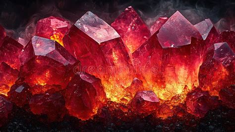 Luminous Red Crystals Glow With Inner Fire In A Close Up Revealing Textures And Faceted