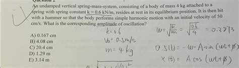 Solved An Undamped Vertical Spring Mass System Consisting
