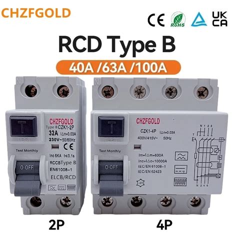Rcd Rccb B 타입 접지 누설 잔류 전류 회로 차단기 Evse 2p 4p Ac 40a 63a 100a 30ma Ekl6 100b 10ka 220v 고품질
