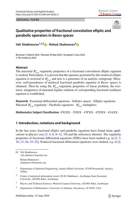 Pdf Qualitative Properties Of Fractional Convolution Elliptic And Parabolic Operators In Besov