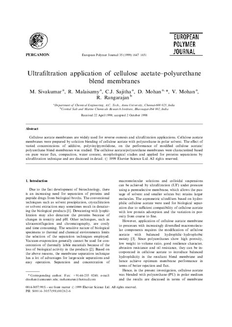 Pdf Ultrafiltration Application Of Cellulose Acetatepolyurethane Blend Membranes