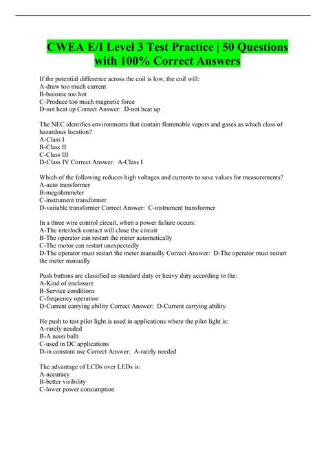 Cwea E I Level 3 Test Practice 50 Questions With 100 Correct Answers Cwea Stuvia Us