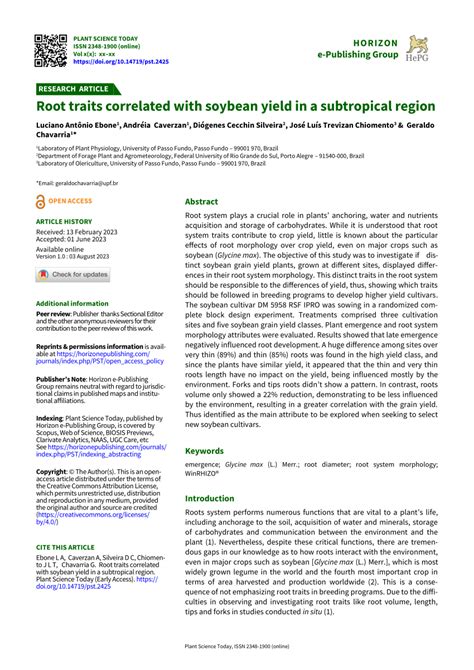 Pdf Root Traits Correlated With Soybean Yield In A Subtropical Region