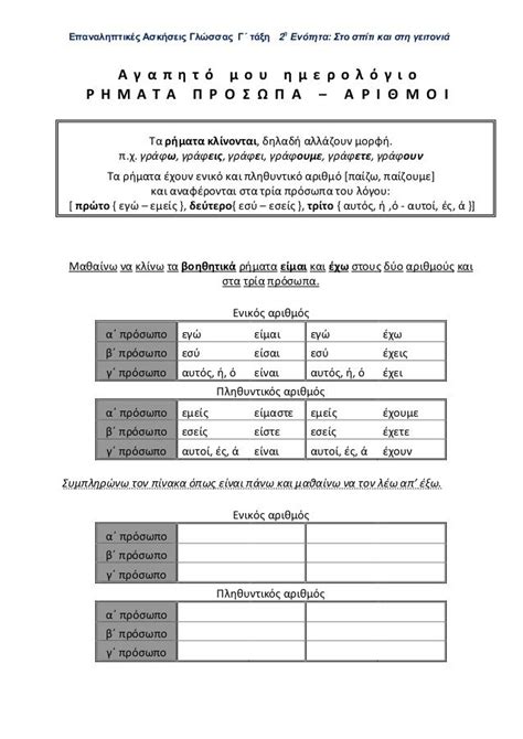 Επαναληπτικές Ασκήσεις Γλώσσας Γ τάξη 2η Ενότητα Στο σπίτι και στ…