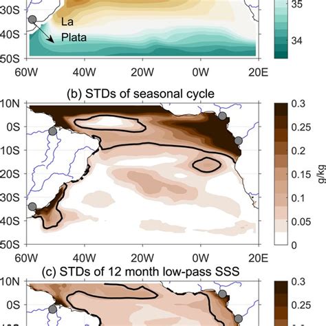 A The 19932017 Climatological Mean Sea Surface Salinity Sss