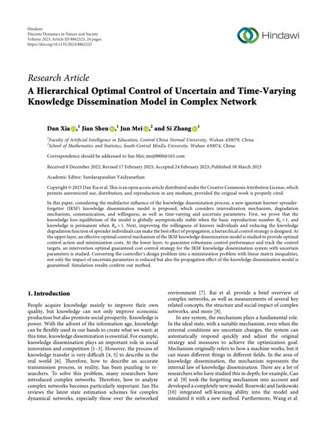 Pdf A Hierarchical Optimal Control Of Uncertain And Time Varying Knowledge Dissemination Model