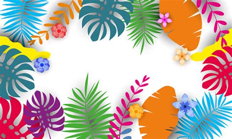 여름 종이 컷 스타일 배너 템플릿 열대 잎 꽃 배경 색상 이국적인 꽃 디자인 배너 전단지 초대장 포스터 벡터 일러스트레이션 개성