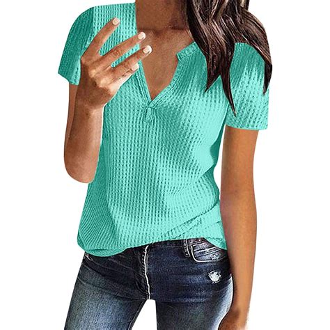 Xiuh Plus Size Summer Tops Short Sleeve Tunic Top Womens V Neck Loose Blouses Summer Fashion