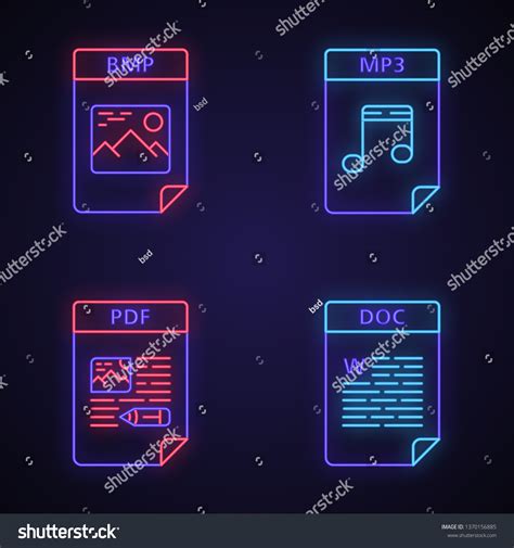 Files Format Neon Light Icons Set Stock Vector Royalty Free