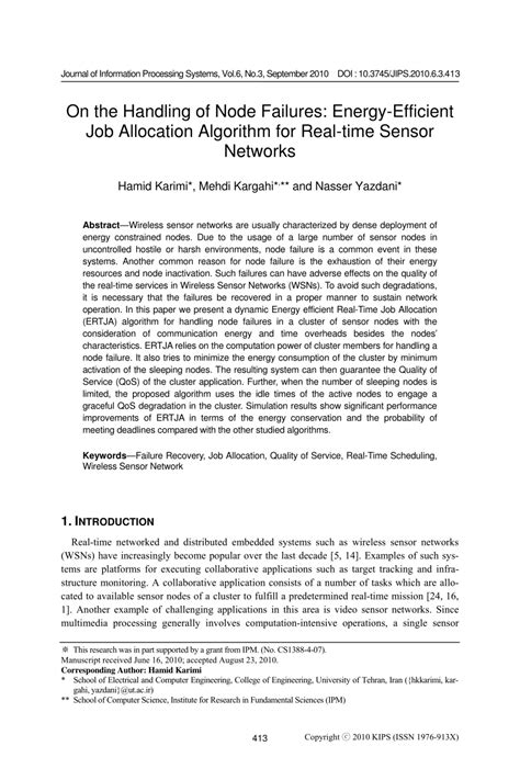 PDF On The Handling Node Failure Energy Efficient Job Allocation Algorithm For Real Time