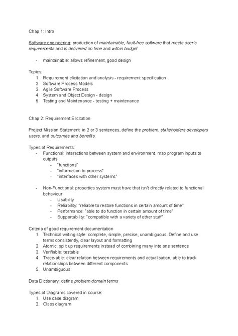 Swe Notes Summary Software Engineering Chap 1 Intro Software