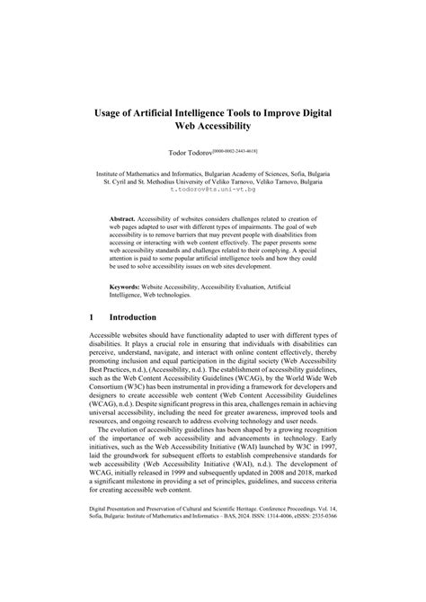 Pdf Usage Of Artificial Intelligence Tools To Improve Digital Web Accessibility