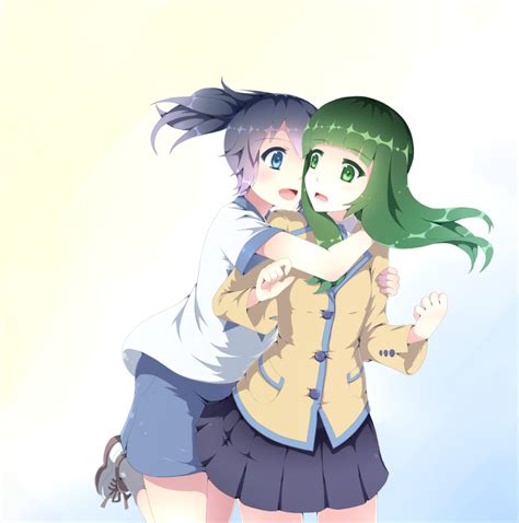 Safebooru 2girls Black Hair Black Rock Shooter Blue Eyes Blue Shorts