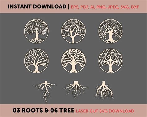 Tree Of Life Svg Bundle Tree Laser Cut Files Family Tree Svg Wood Svg Root Svg Tree Of Life