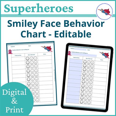 Smiley Face Behavior Chart Superheroes Theme Behavior Interventions