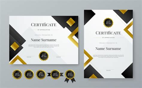 검은 금과 색의 모형과 함께 현대적인 인증서 템플릿 기업 성과 디플로마 상 졸업 완료 감사 인정 등 프리미엄 벡터