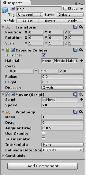 Space Shooter Tutorial Issue Bolts Are Static On Instantiate Unity Engine Unity Discussions