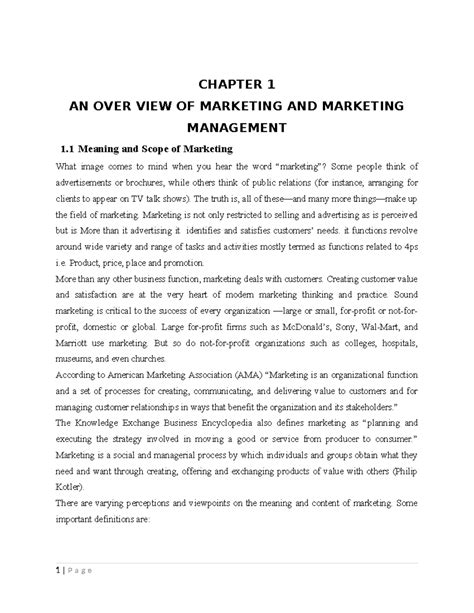 Principles Of Marketing Chapter 1 Chapter 1 An Over View Of Marketing And Marketing Management