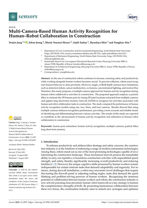 Pdf Multi Camera Based Human Activity Recognition For Human Robot Collaboration In Construction