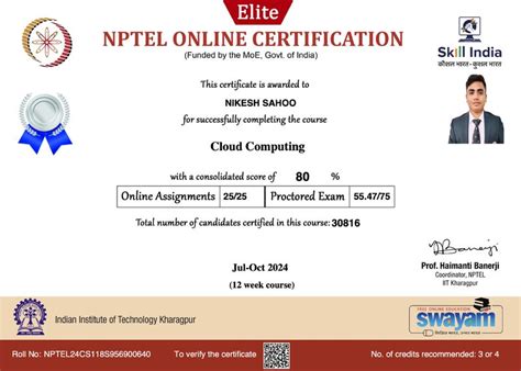 Cloudcomputing Lifelonglearning Nptel Achievement Technology Nikesh Sahoo