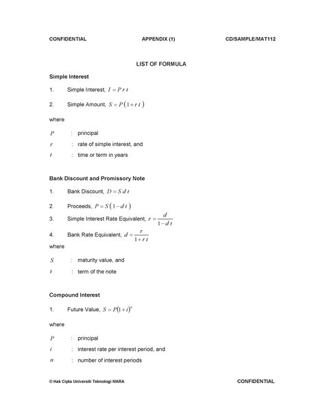 Mat112 Formulas Appendix And2117 331 And 603 07 67 2