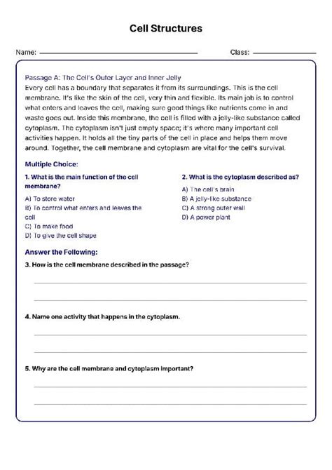 Cell Structures Reading Comprehension Worksheets 7 Ngss By Teaching