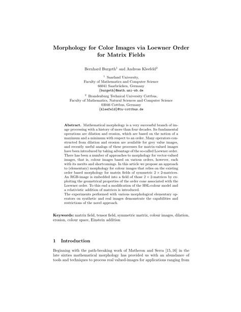 Pdf Morphology For Color Images Via Loewner Order For Matrix Fields