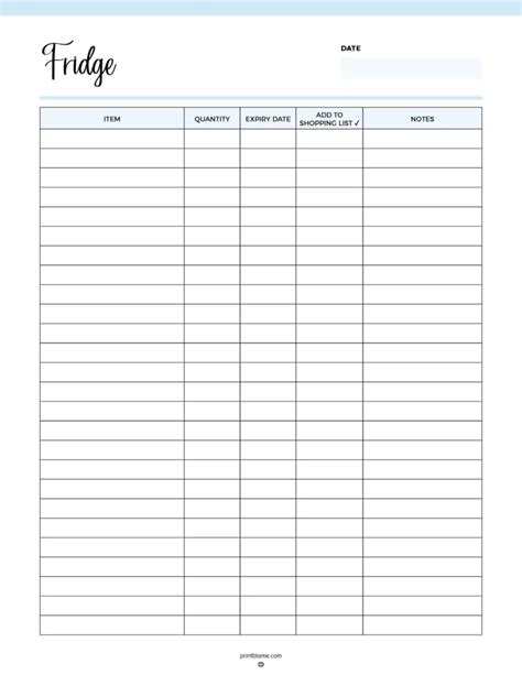 Fridge Inventory Templates Pdf 16 Free Kitchen Inventory Lists