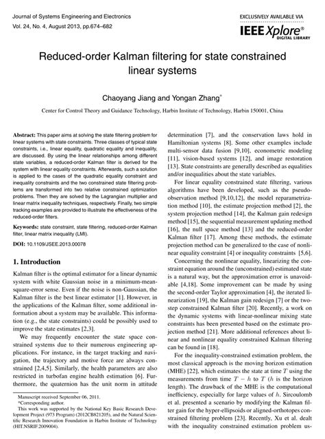 Pdf Reduced Order Kalman Filtering For State Constrained Linear Systems