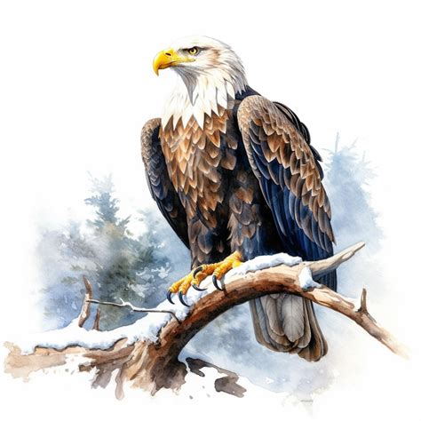 Premium Ai Image A Watercolor Painting Of A Bald Eagle Sitting On A