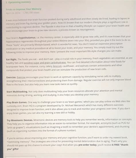 Solved Optimizing Memory Tricks To Improve Your Memory Chegg Com