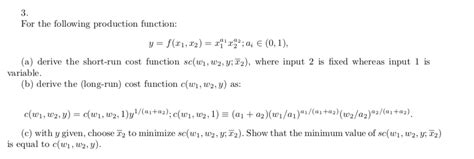 Solved 3 For The Following Production Function
