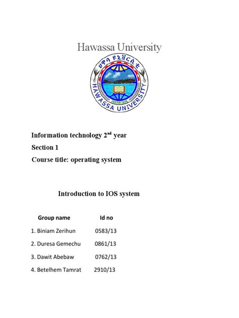 Hawassa University Information Technology 2 Year Section 1 Course Title Operating System Pdf