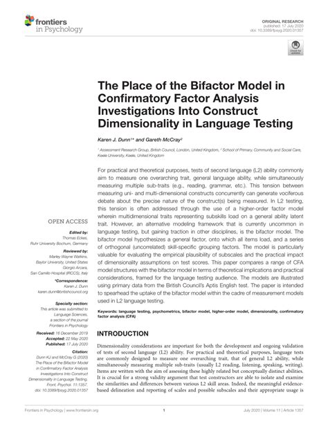 Pdf The Place Of The Bifactor Model In Confirmatory Factor Analysis