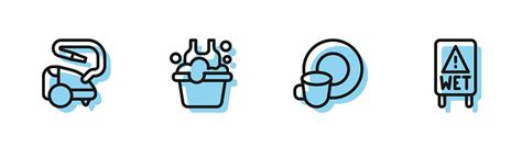 세트 라인 세탁 접시 진공 청소기 비누 비누와 젖은 바닥 아이콘분지 벡터 미끄러운에 대한 스톡 벡터 아트 및 기타 이미지 미끄러운 바닥재 아이콘 Istock