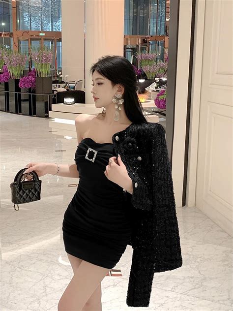 러브포트 투피스set 피뇽 주얼 튜브탑 미니 원피스 트위드 크롭 자켓 세트