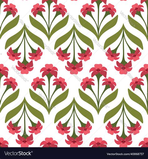 Seamless Floral Block Print Pattern With Pink Vector Image