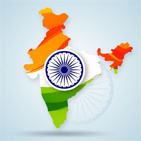 삼색 작품이 있는 인도의 벡터 지도 프리미엄 벡터