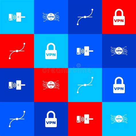 Set Digital Door Lock With Wireless Vpn Microchip Circuit Bezier Curve And Lock Icon Vector