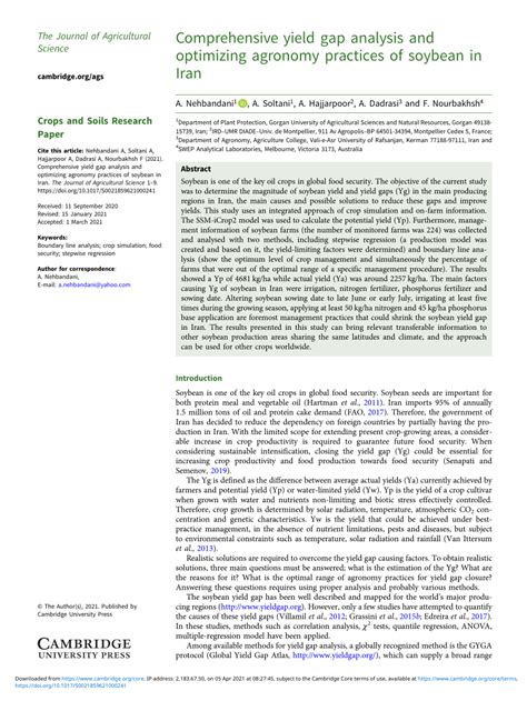 Pdf Comprehensive Yield Gap Analysis And Optimizing Agronomy Practices Of Soybean In Iran