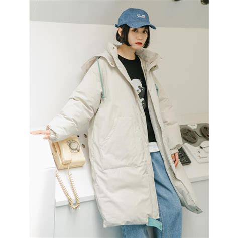 Omont蛋挞家 复古休闲撞色连帽棉服女长袖中长款外套棉衣冬季omont服饰旗舰店
