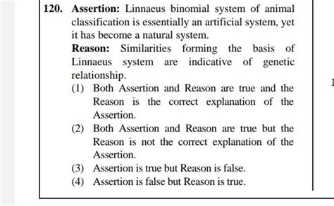 Assertion Linnaeus Binomial System Of Animal Classification Is Essential